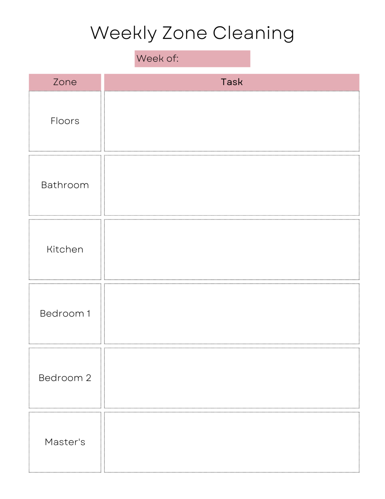 Weekly Zone Cleaning – Free Printable – Amy June